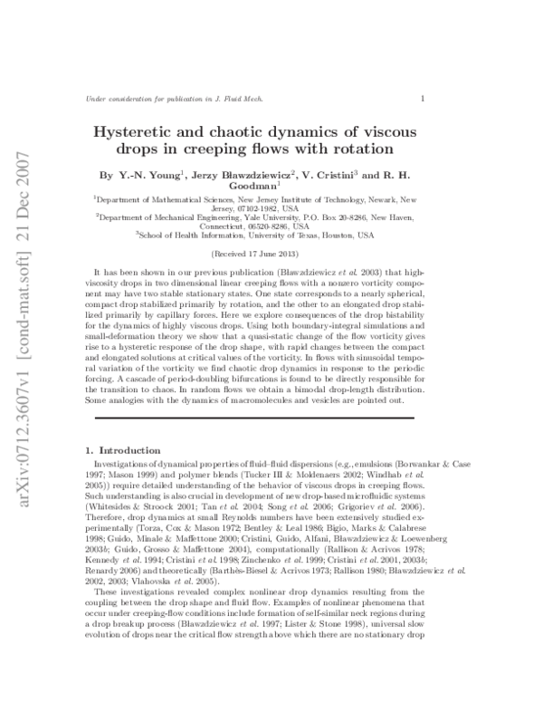 (PDF) Hysteretic and Chaotic Dynamics of Viscous Drops in Creeping Flows with Rotation