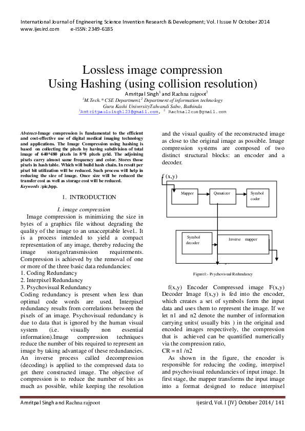 Pdf Lossless Image Compression Using Hashing Using Collision Resolution