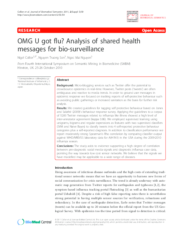(PDF) OMG U got flu? Analysis of shared health messages for bio ...