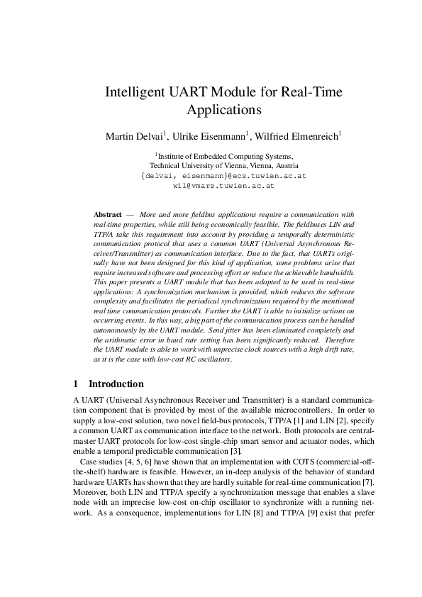 (PDF) Intelligent UART module for real-time applications