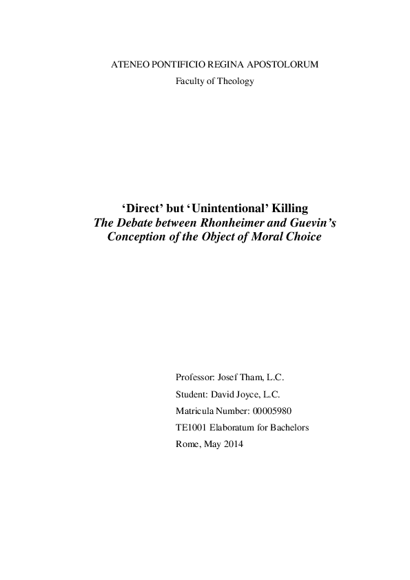 (DOC) Intentional Killing but Not-Direct Killing - Rhonheimer and ...