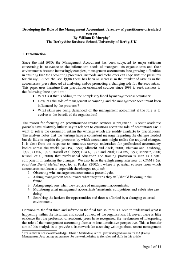 (DOC) Developing the Role of the Management Accountant: A review of ...