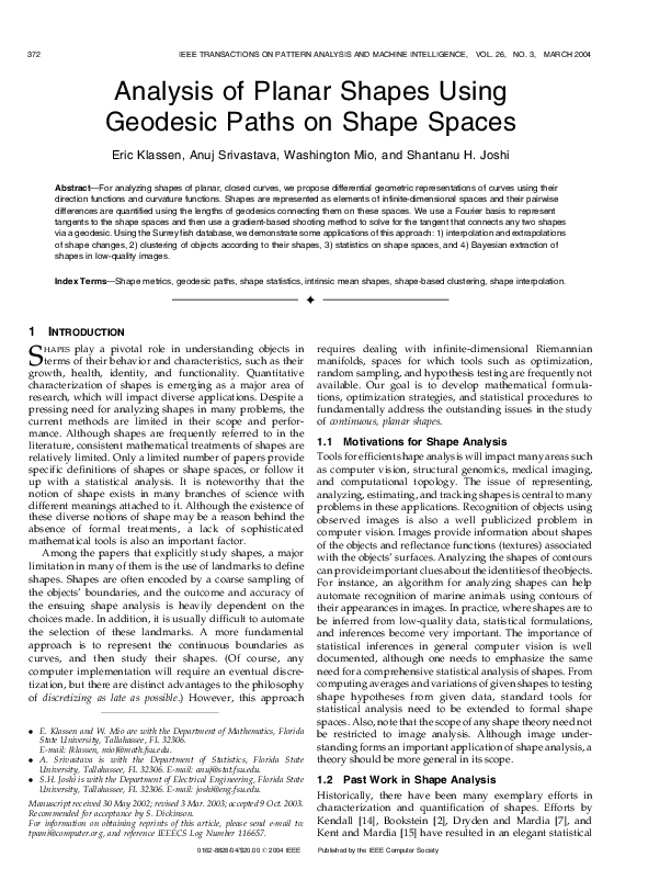 (PDF) Analysis of Planar Shapes Using Geodesic Paths on Shape Spaces