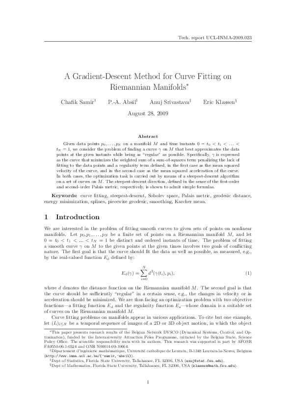 Pdf A Gradient Descent Method For Curve Fitting On Riemannian Manifolds