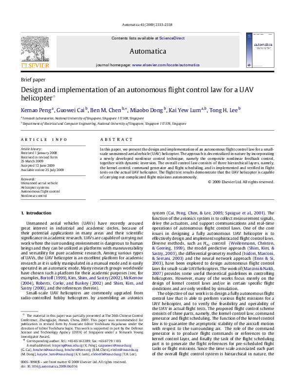 (PDF) Design and implementation of an autonomous flight control law for ...