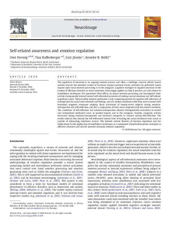 (PDF) Self-related awareness and emotion regulation