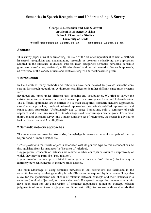 (PDF) Semantics in speech recognition and understanding : a survey