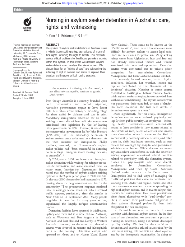 (PDF) Nursing in asylum seeker detention in Australia: care, rights and ...