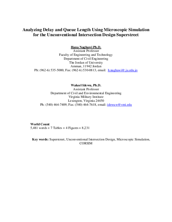 Pdf Analyzing Delay And Queue Length Using Microscopic Simulation For