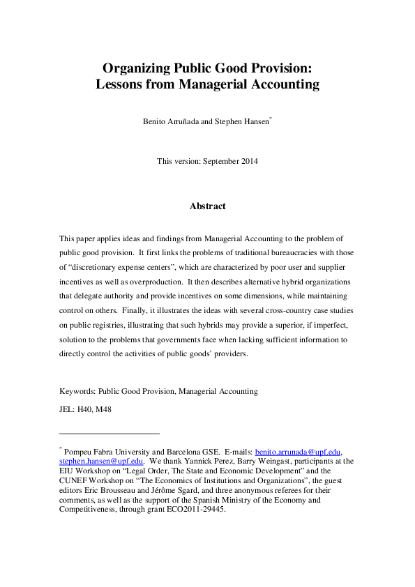 (PDF) Organizing Public Good Provision: Lessons from Managerial Accounting