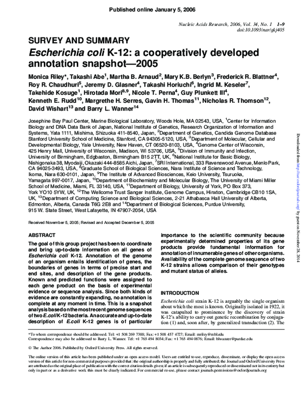 (PDF) Escherichia coli K-12: a cooperatively developed annotation ...