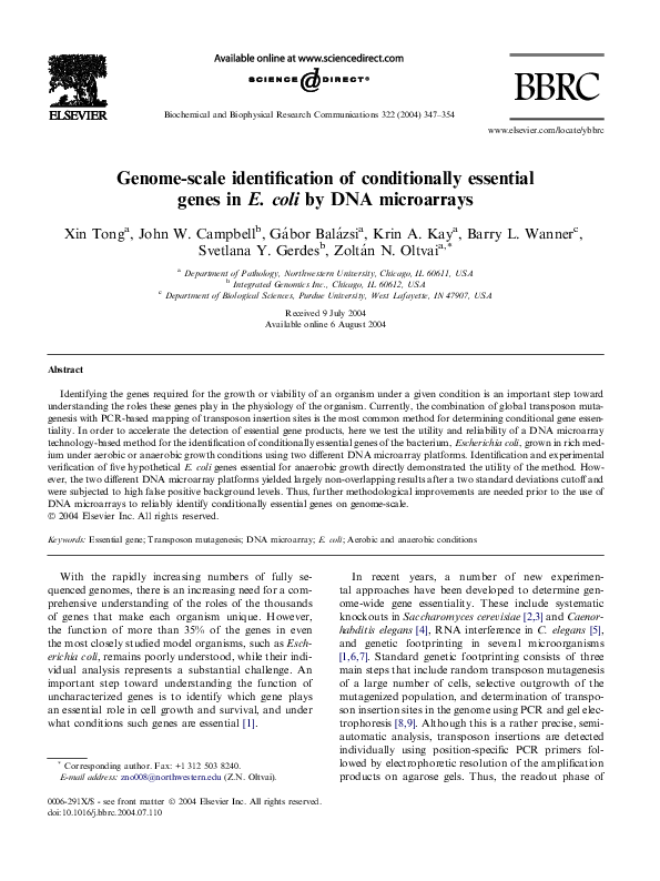 (PDF) Genome-scale identification of conditionally essential genes in E ...