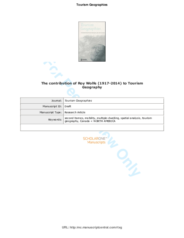 (PDF) The contribution of Roy Wolfe (1917-2014) to Tourism Geography
