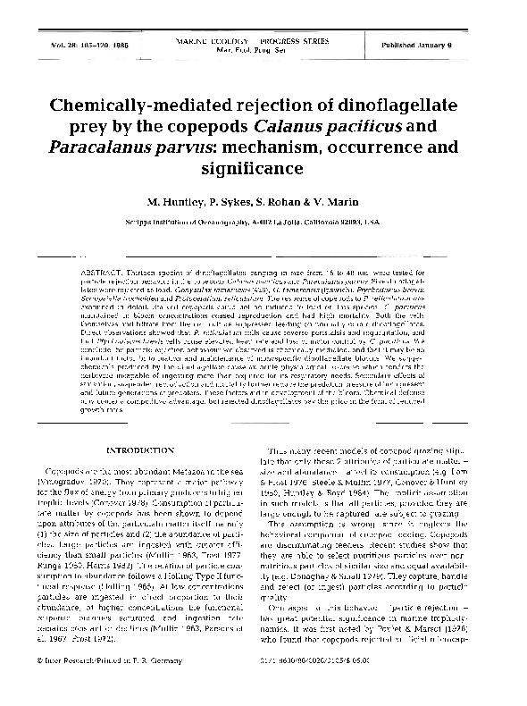 (PDF) Chemically-mediated rejection of dinoflagellate prey by the ...