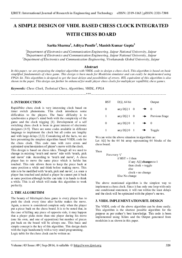 Pdf A Simple Design Of Vhdl Based Chess Clock Integrated With Chess Board