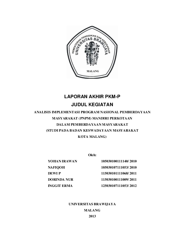 (DOC) Analisis Implementasi Program Nasional Pemberdayaan Masyarakat (PNPM) Mandiri Perkotaan ...