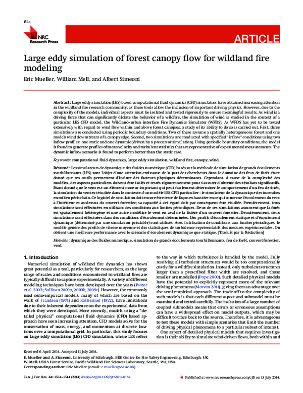 (PDF) Large eddy simulation of forest canopy flow for wildland fire ...