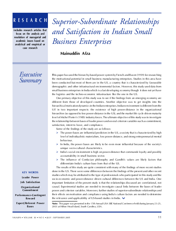 (PDF) Superior-Subordinate Relationships and Satisfaction in Indian ...