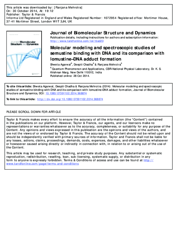 (PDF) Molecular modeling and spectroscopic studies of semustine binding ...