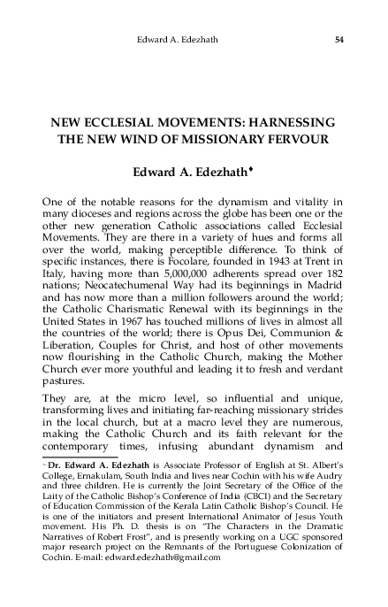 (DOC) New Ecclesial Movements: Harnessing the New Wind of Missionary ...