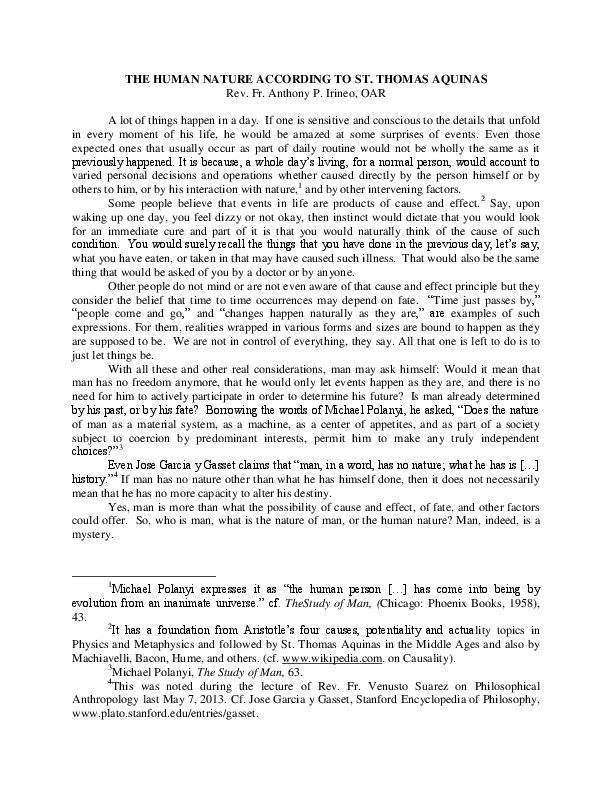 (DOC) Human Nature According to St. Thomas Aquinas