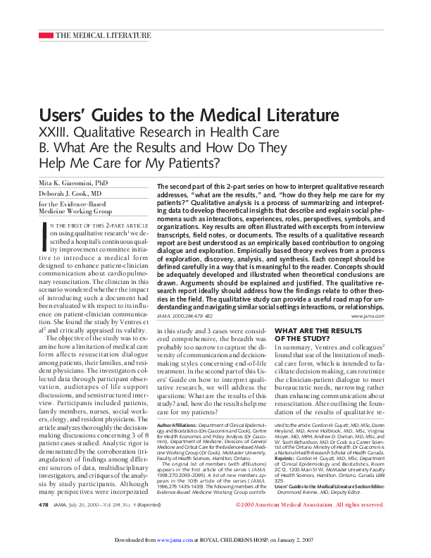 (PDF) THE MEDICAL LITERATURE Users' Guides to the Medical Literature ...