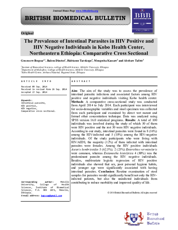 (PDF) The Prevalence of Intestinal Parasites in HIV Positive and HIV ...