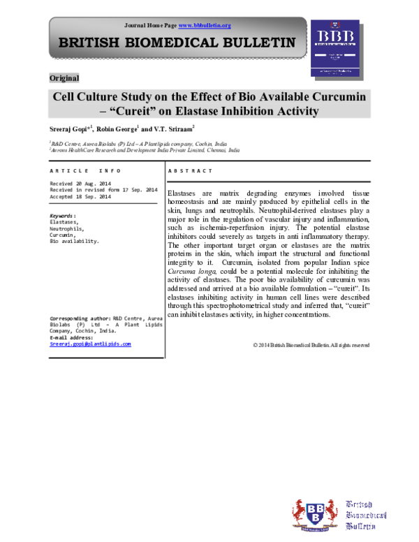 (PDF) Cell Culture Study on the Effect of Bio Available Curcumin ...