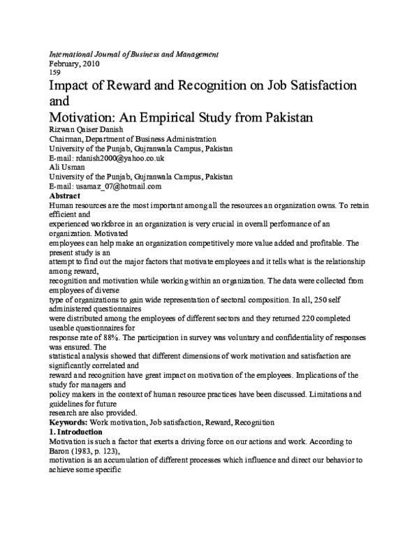 DOC 59 Impact Of Reward And Recognition On Job Satisfaction And DOC 59 Impact Of Reward And Recognition On Job Satisfaction And