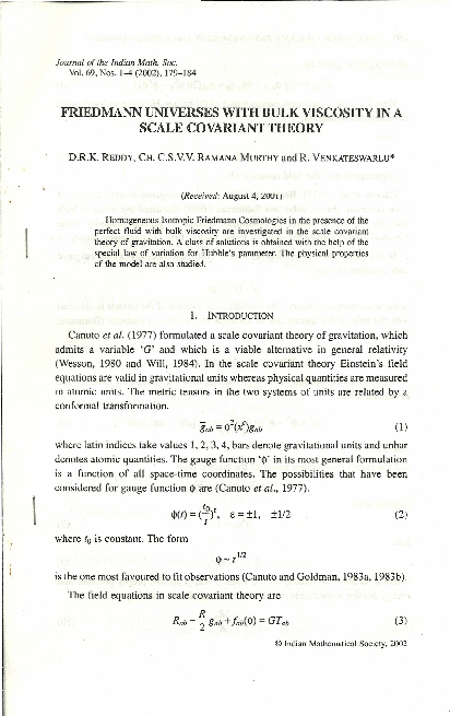 Pdf Friedmann Universes With Bulk Viscosity In A Scale Covariant Theory