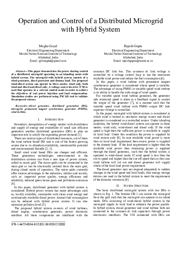 (PDF) Operation and control of a Distributed Microgrid with Hybrid System