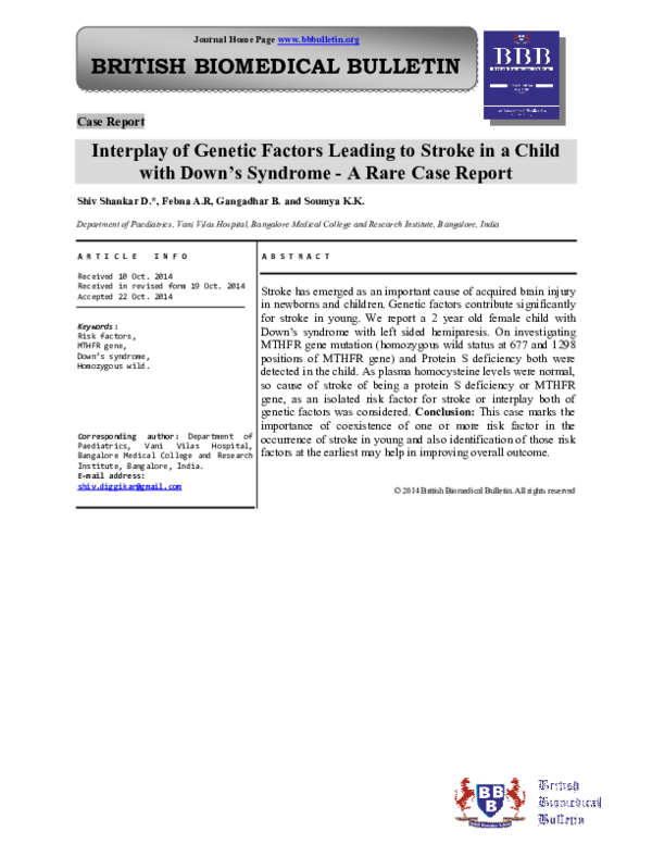 (PDF) Interplay of Genetic Factors Leading to Stroke in a Child with ...