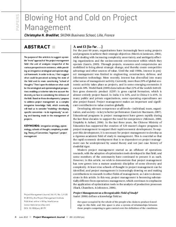 (PDF) Exploring research in project management: Nine schools of project ...