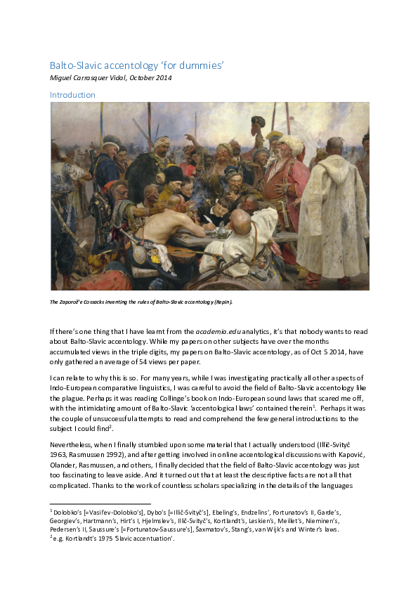 (PDF) Balto-Slavic Accentology 'for dummies'