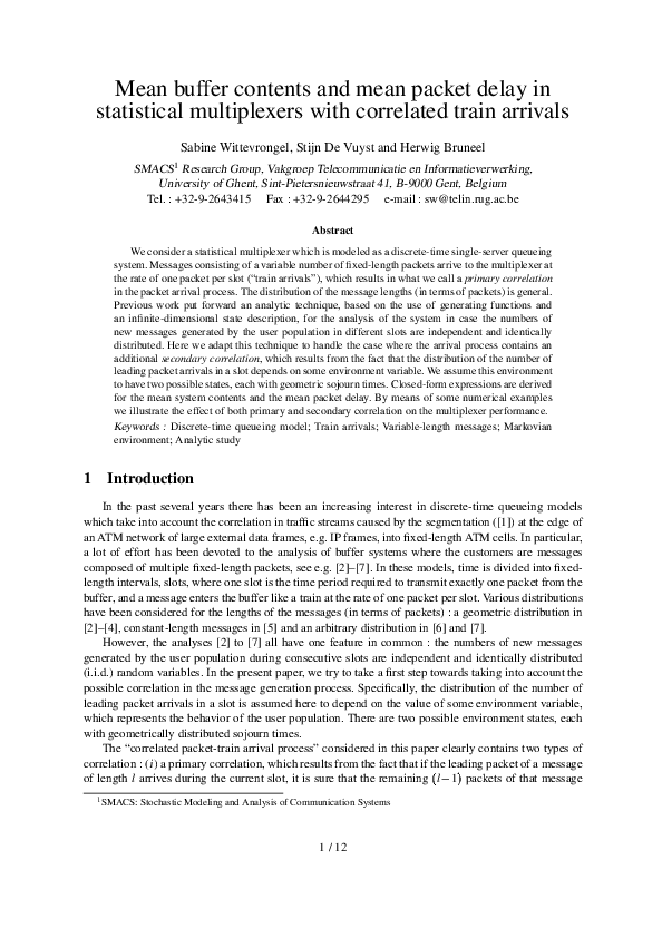 Pdf Mean Buffer Contents And Mean Packet Delay In Statistical Multiplexers With Correlated