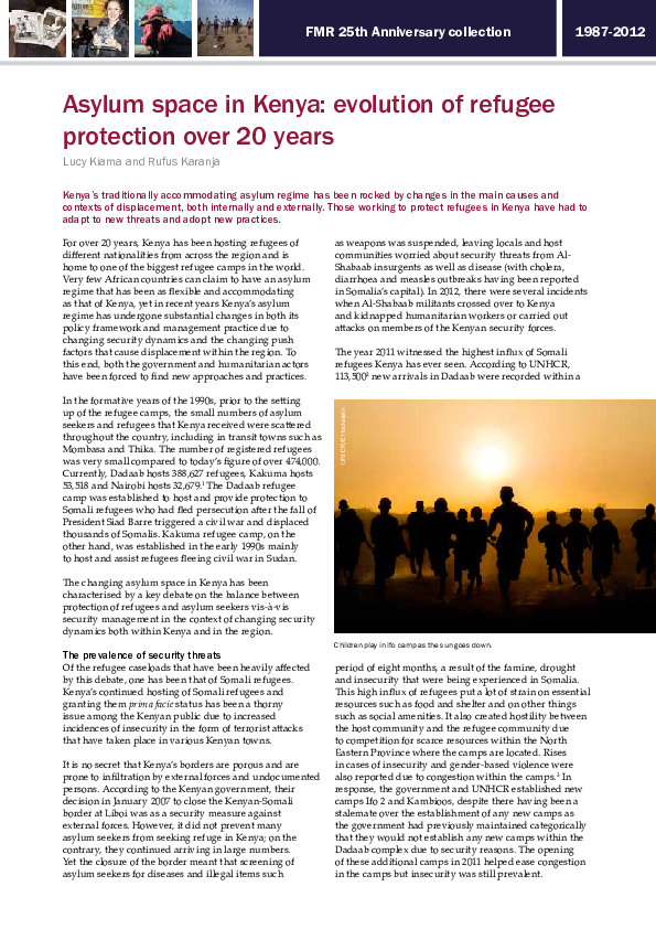 (PDF) Asylum Space in Kenya: Evolution of Refugee Protection in Kenya