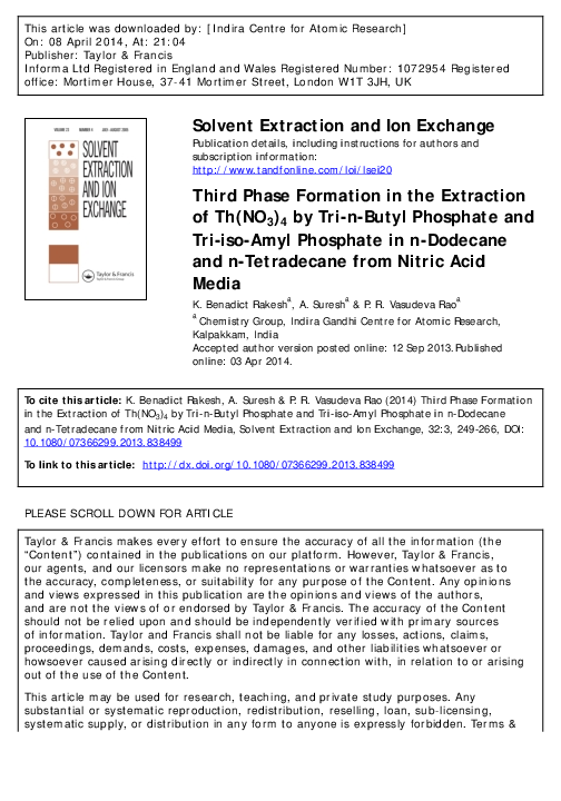 (PDF) Third Phase Formation in the Extraction of Th(NO3)4 by Tri-n ...