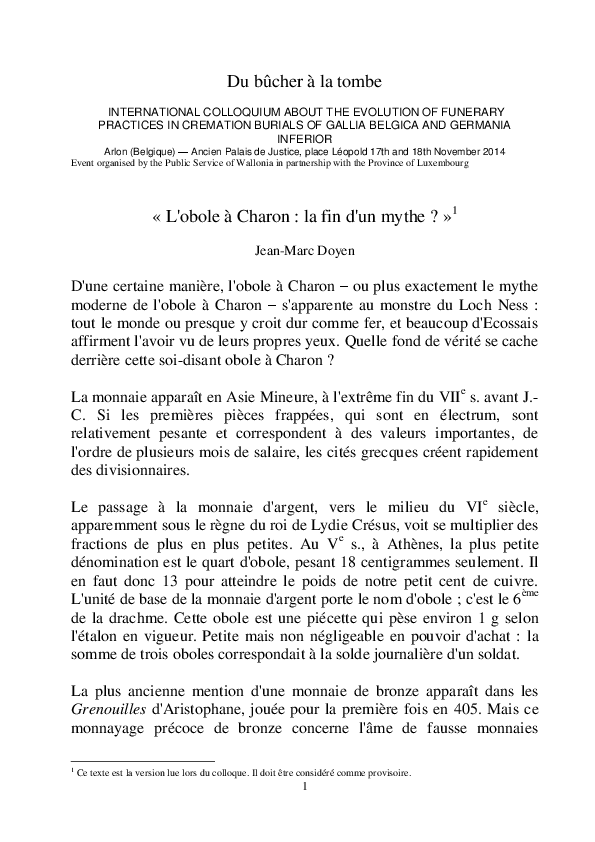 (DOC) "L'obole à Charon : la fin d'un mythe