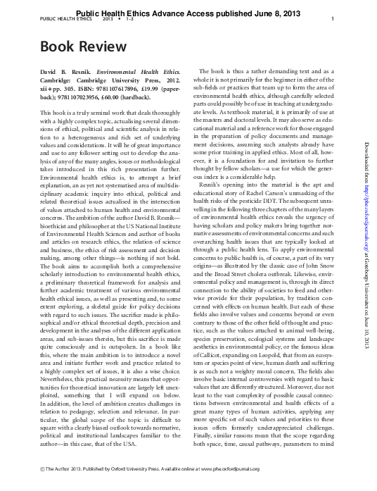 (PDF) David B. Resnik: Environmental Health Ethics (review)