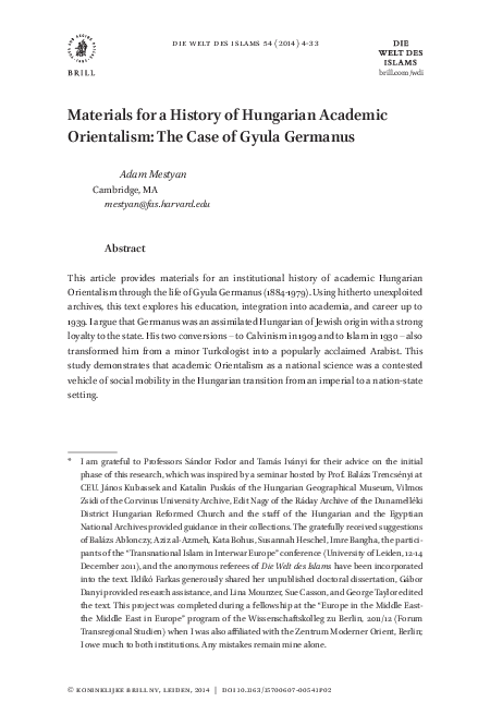 (PDF) "Materials for a History of Hungarian Academic Orientalism - The ...