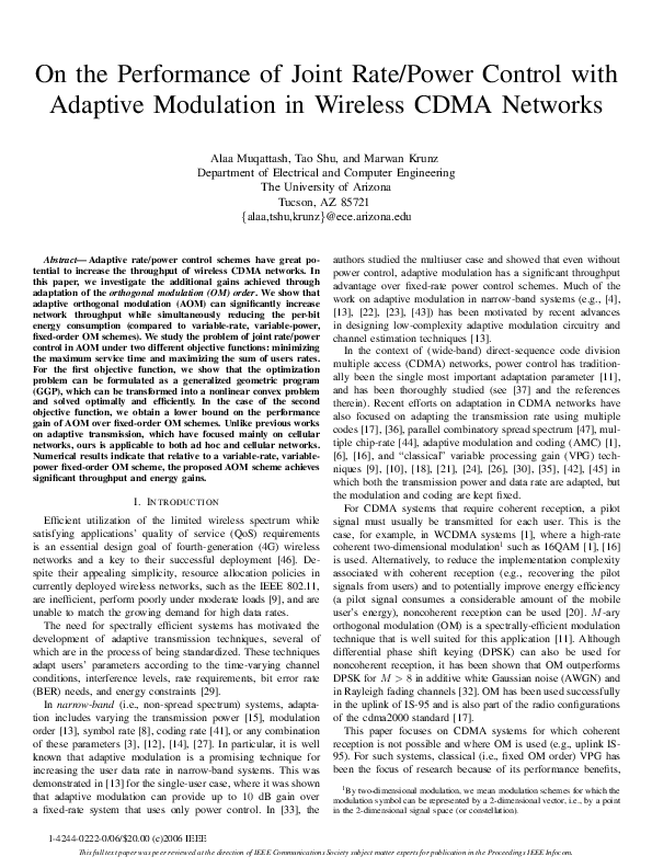 (PDF) On the Performance of Joint Rate/Power Control with Adaptive Modulation in Wireless CDMA ...