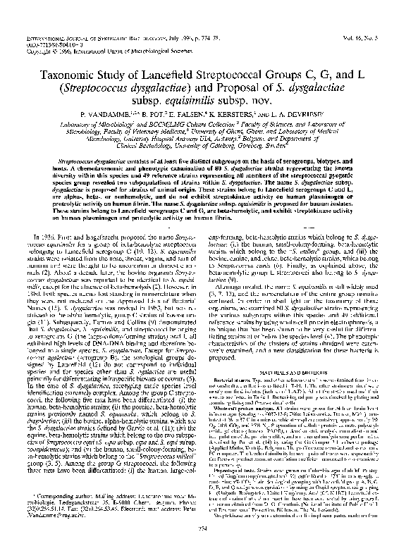 (PDF) Taxonomic Study of Lancefield Streptococcal Groups C, G, and L ...