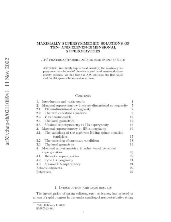 Pdf Maximally Supersymmetric Solutions Of Ten And Eleven Dimensional