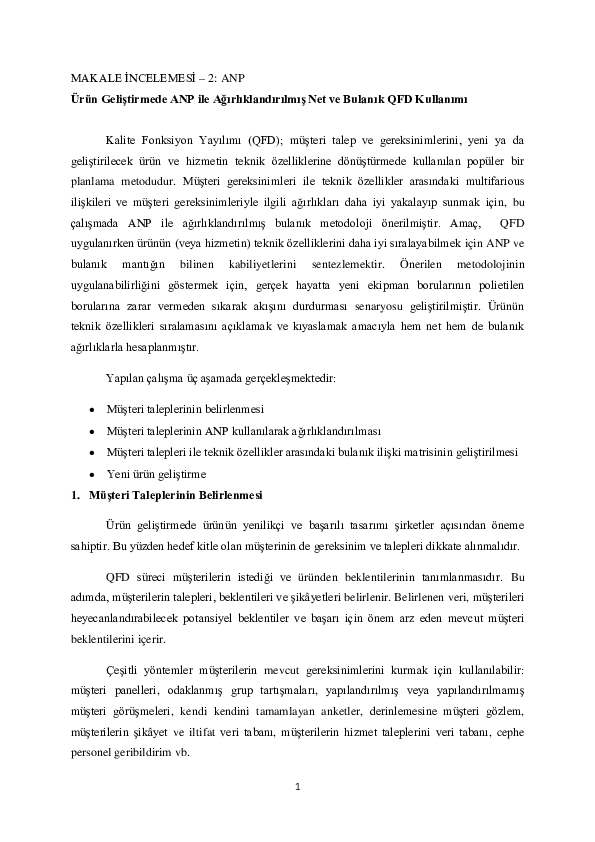 (DOC) Use of ANP weighted crisp and fuzzy QFD for product development