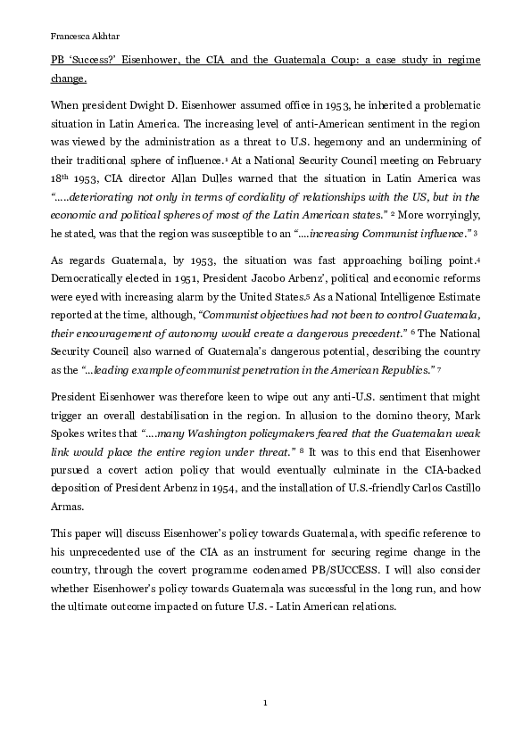 (DOC) PB ‘Success?’ Eisenhower, the CIA and the Guatemala Coup: a case ...