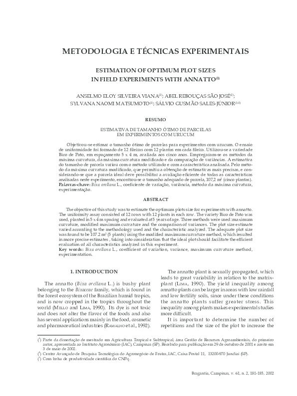 (PDF) ESTIMATION OF OPTIMUM PLOT SIZES IN FIELD EXPERIMENTS WITH ANNATTO(1