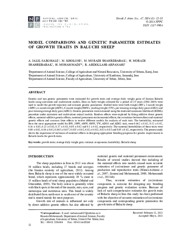 (PDF) MODEL COMPARISONS AND GENETIC PARAMETER ESTIMATES OF GROWTH ...