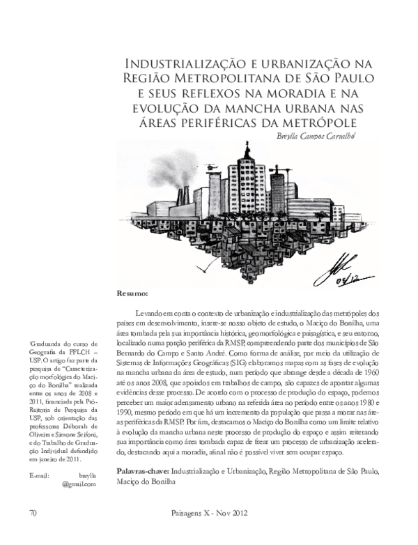 Industrialização e urbanização na Região Metropolitana de São Paulo e ...