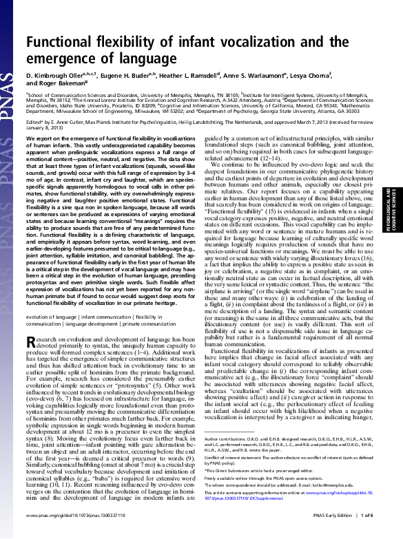 (PDF) Functional flexibility of infant vocalization and the emergence ...
