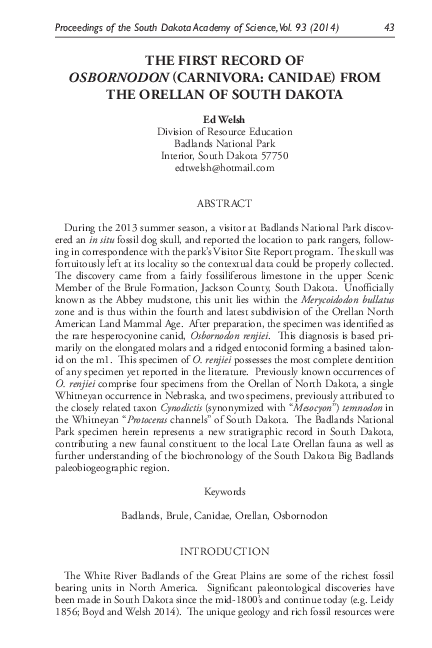 (PDF) THE FIRST RECORD OF OSBORNODON (CARNIVORA: CANIDAE) FROM THE ...